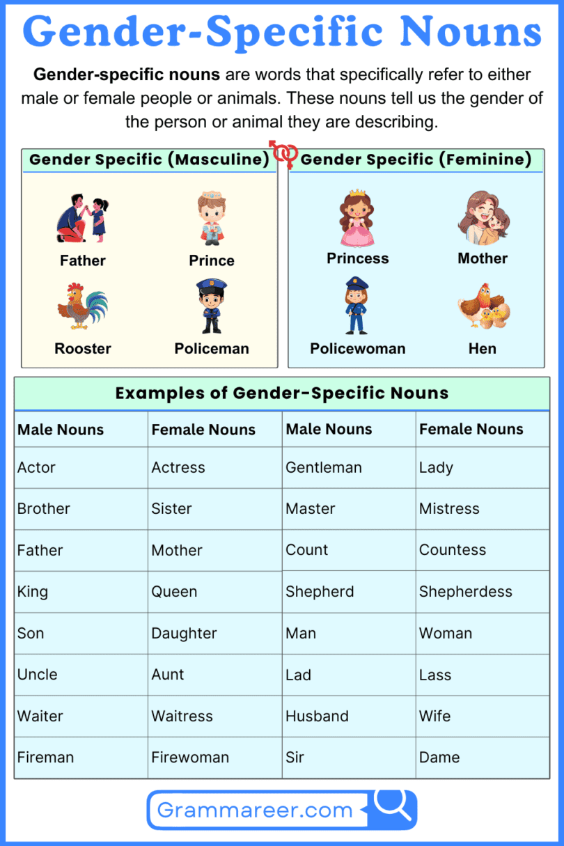 Gender Specific Nouns in English with Examples - Grammareer
