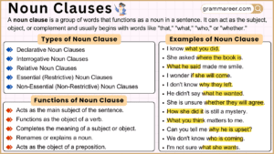 Noun clauses: Definition, Explanation, Meaning and Examples