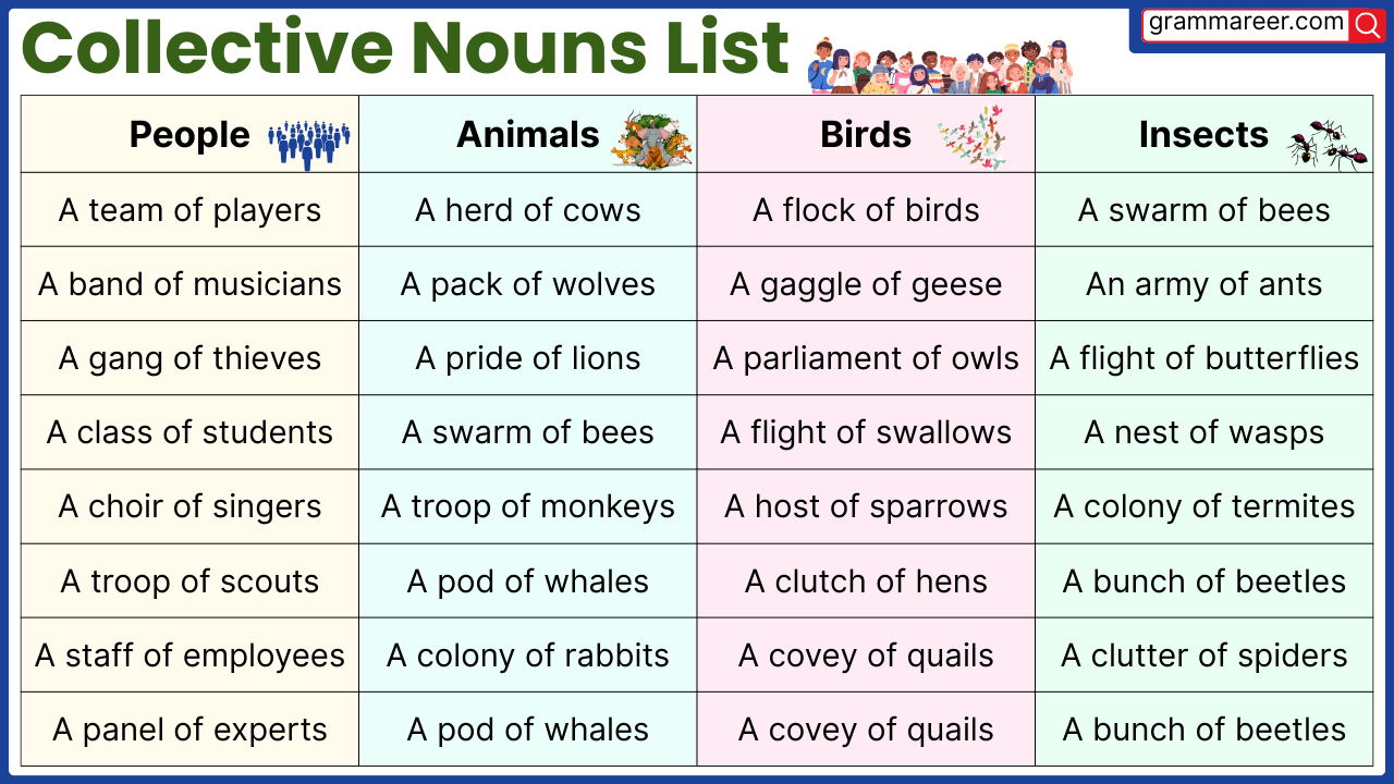 100 Collective Nouns List for People, Animals, and Objects