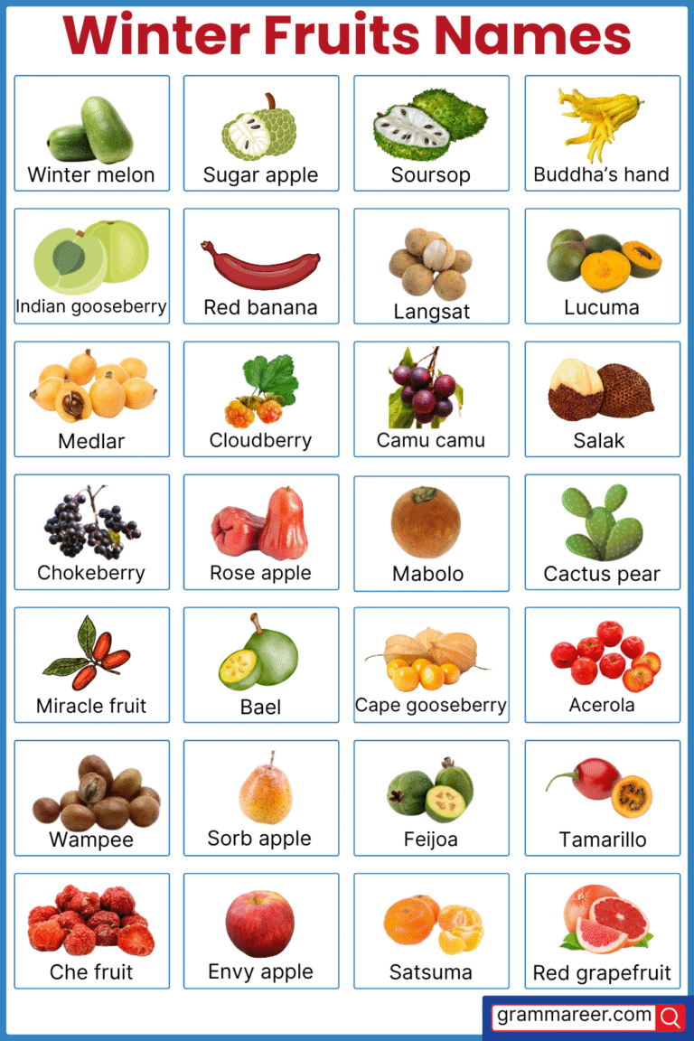 Winter Fruits Names in English: 100 Seasonal Fruits with Pictures