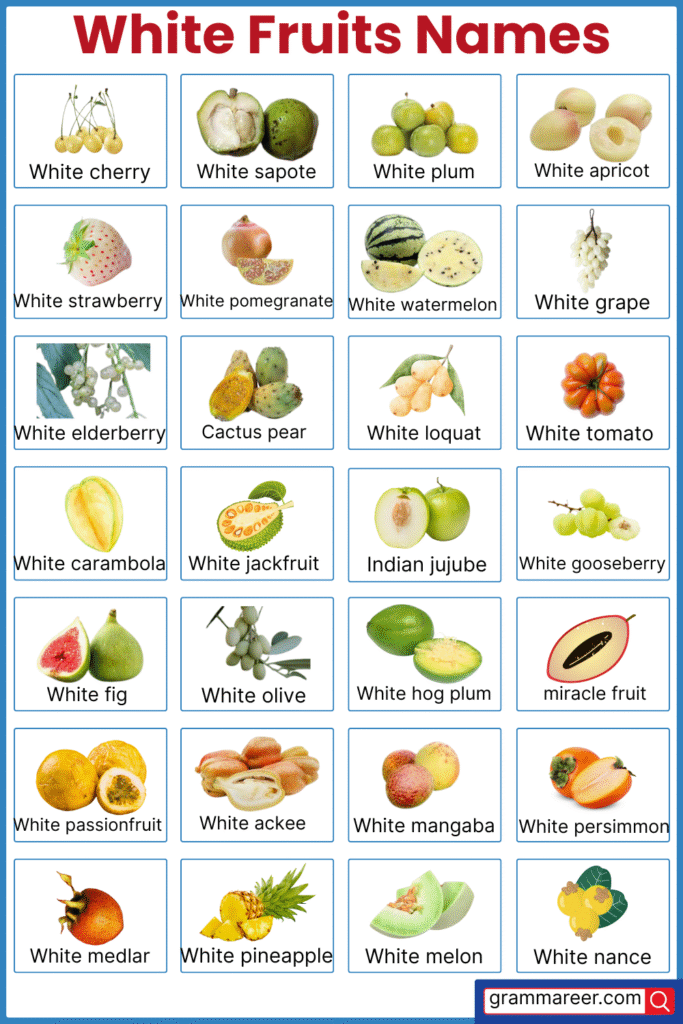 White Fruits Names in English List with Pictures