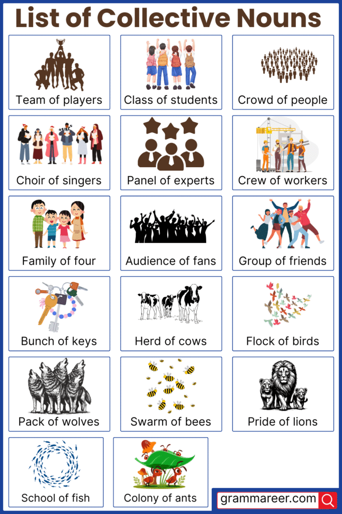 100 Collective Nouns List for People, Animals, and Objects