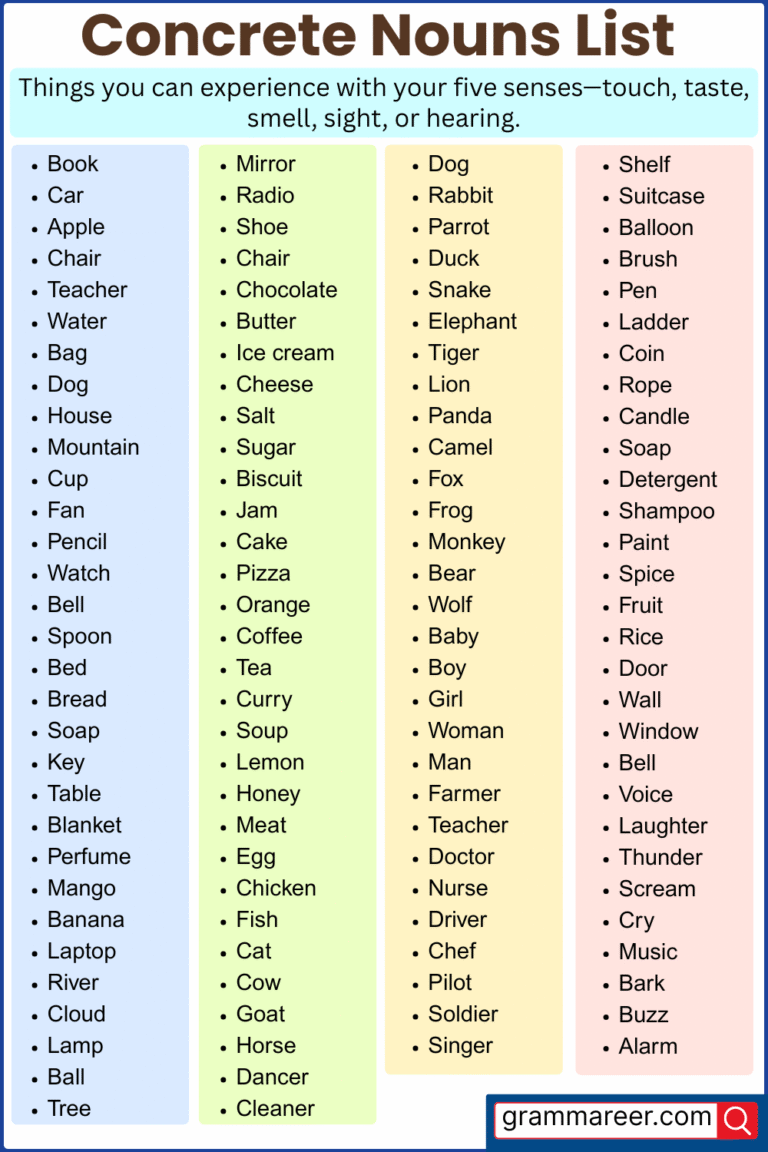 Concrete Nouns Examples: 150 Words List in English - Grammareer