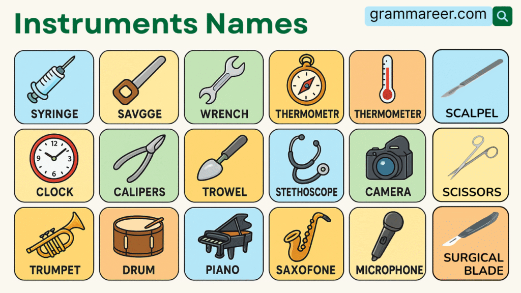 150 Instruments Names: List in English with Pictures - Grammareer