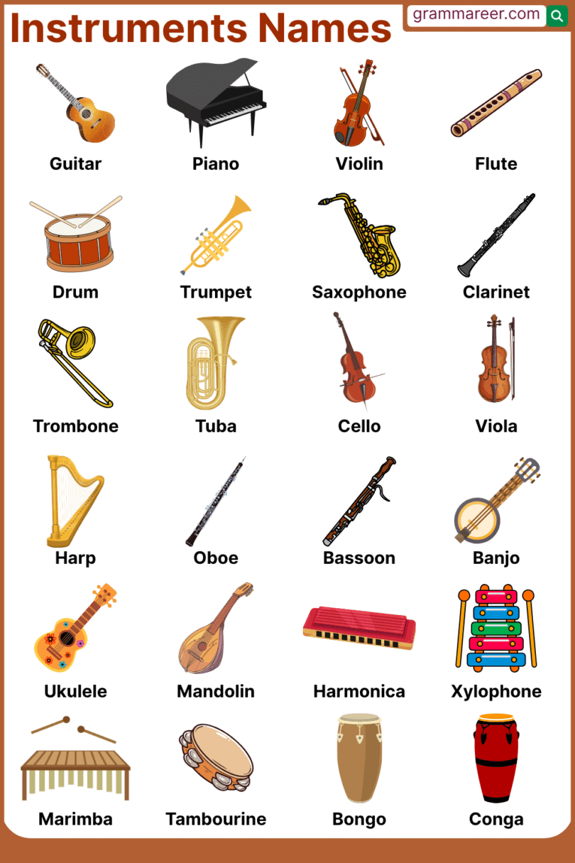 Musical Instruments Names List, Sounds, Types and their Pictures ...
