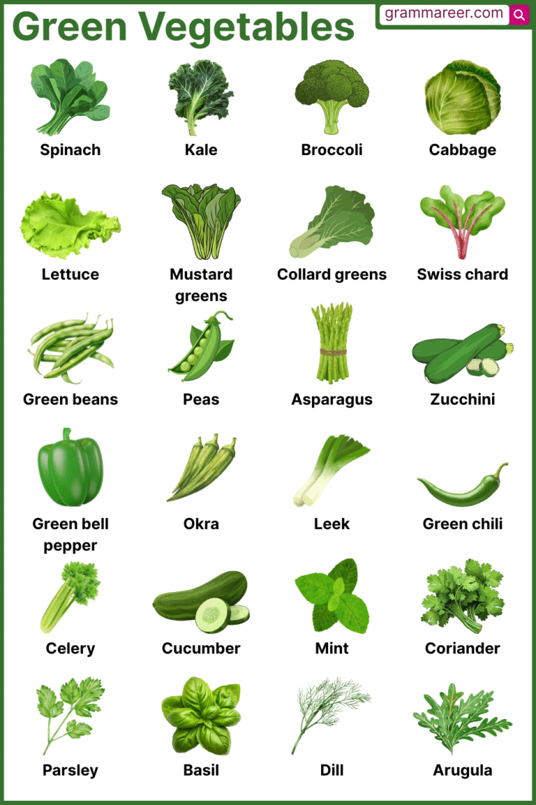 40 Green Vegetables Names in English with Pictures & List