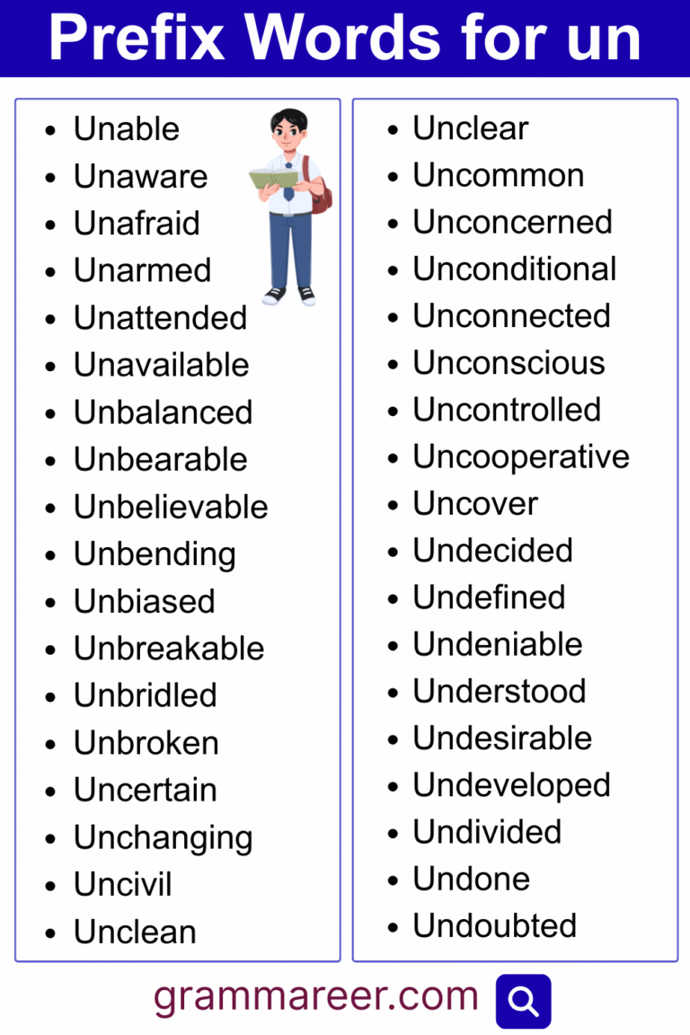 100+ Prefix Words for un: Complete List with Meanings - Grammareer
