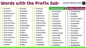 Prefix Words sub- in English: 100+ Words List - Grammareer