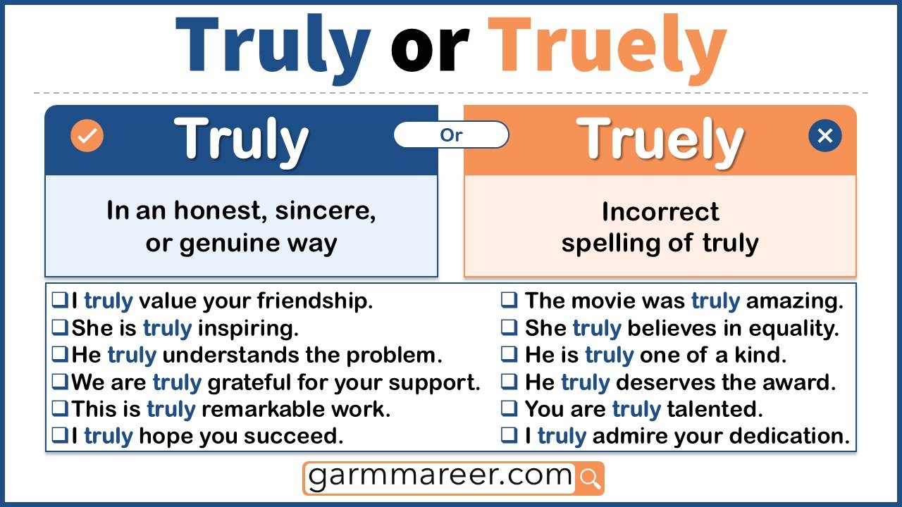 Truly or Truely: Correct Spelling, Meaning & Examples - Grammareer